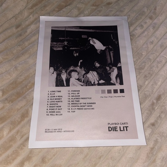 Amazon | Wall Decor | Playboi Carti Die Lit Album Cover And Track List Poster 925 X 135 | Poshmark